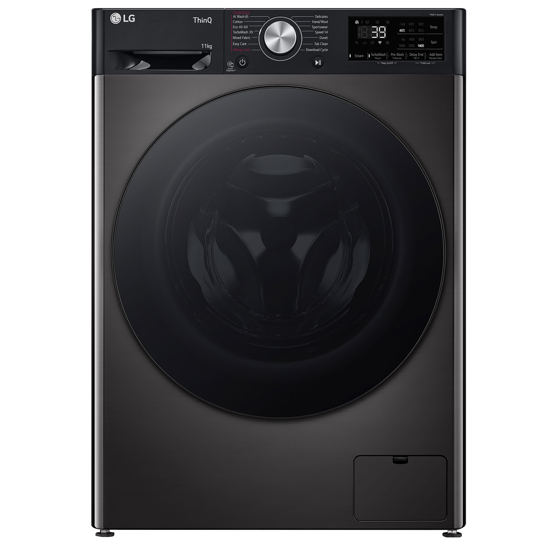 LG F4Y711BBTN1 11kg 1400 Spin Washing Machine in Black A Rated AI Direct Drive & Steam Technology