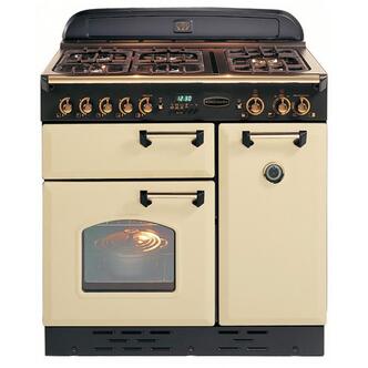 Rangemaster 73410 90cm Classic Gas Range Cooker Cream With Brass Trim ...