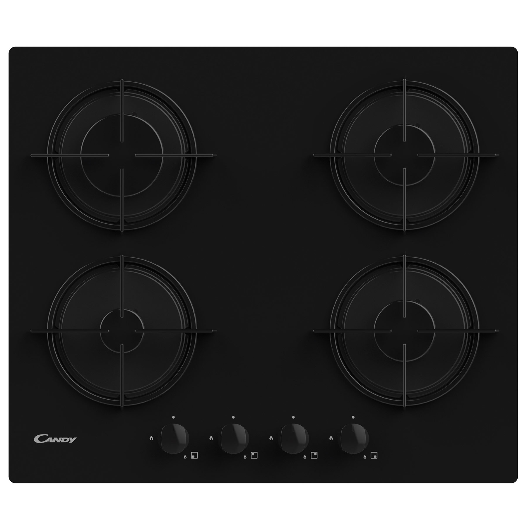 Candy CVW6BB 60cm 4 Burner Gas Hob on Black Glass Wok Burner