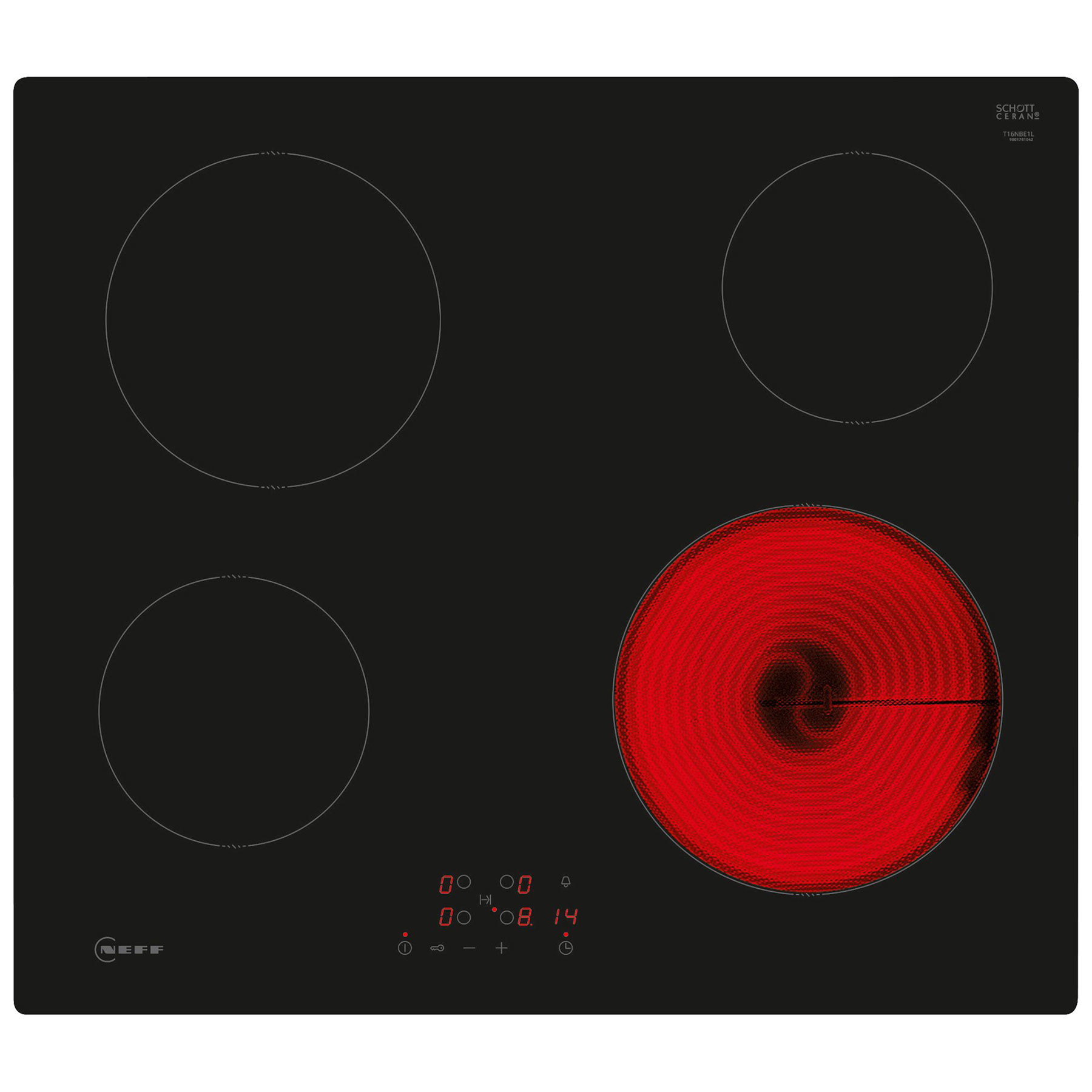 Neff T16NBE1L N50 60cm 4 Zone Frameless Ceramic Hob in Black Glass