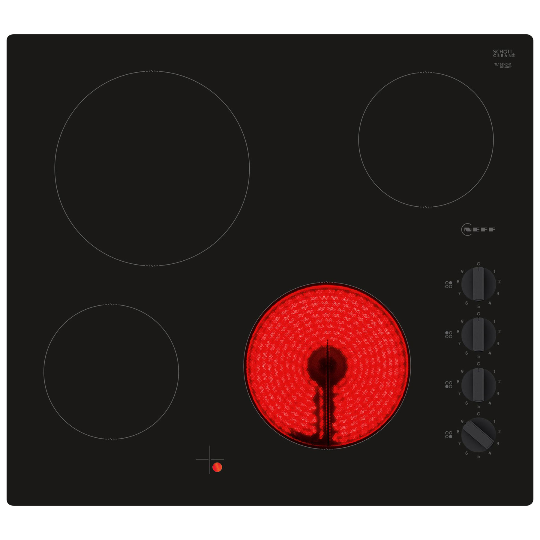 Neff T16NKE0L N30 Built-In 60cm 4 Zone Ceramic Hob in Black Glass